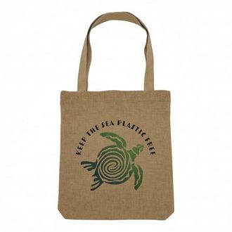 Fabulous Sac Shopping Tote Bag Aspect Lin - Keep the Sea Plastic Free Environnement Mer Tortue - Sac de Courses Toile Epaisse 360g Beige Naturel Cabas Port&eacute; Ep