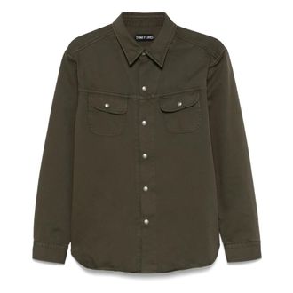 Tom Ford Homme, Vestes, Vert, Taille: XL Surchemise en coton boutonnée