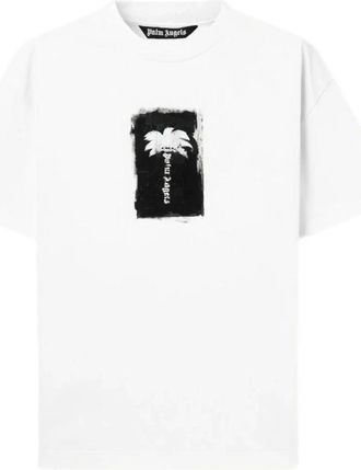Palm Angels T-shirt Regular Palmier Bross&eacute; - Homme - Tops - Blanc - Taille: S
