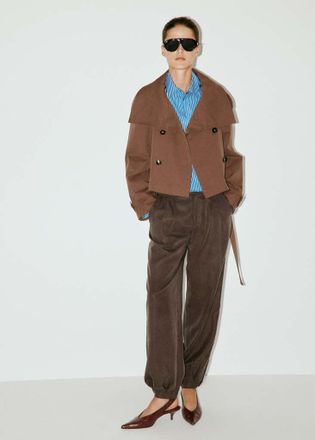 Mango Trench crop double boutonnage marron - Femme - XXS - MANGO