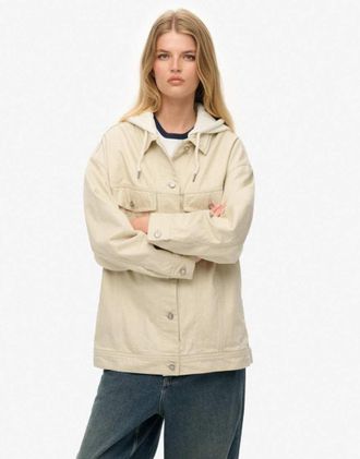 Superdry Locker geschnittene Trucker-Jacke in Oat Bran mit Kapuze-Neutral