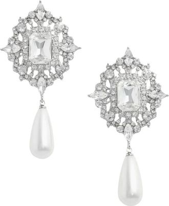 Self Portrait Femme, Accessoires, Gris, Taille: ONE Size Crystal Pearl Droplet Earrings