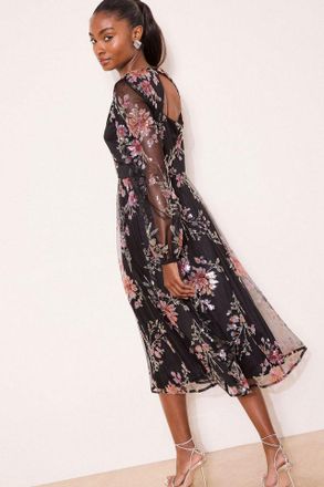 Lipsy Midikleid Lipsy Premium Maxikleid mit Mesh&auml;rmeln und Print (1-tlg)