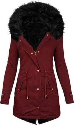 Generic 2026 Vestes pour femmes, grande taille, manteau chaud, veste dext&eacute;rieur, fausse trench dhiver &agrave; capuche, manteau &eacute;pais, Rouge, 5XL