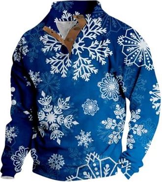 Generic Pull à col rond pour homme Printemps Automne et Hiver Manches Longues Noël Impression 3D Personnalité Casual Confortable Ample Demi Bouton Sans Capuch