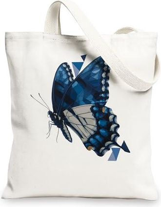 Generic Sac fourre-tout en toile motif papillon artistique, sacs réutilisables, modernes, légers et lavables, bandoulière en toile pour, bleu, 13x15 Inch