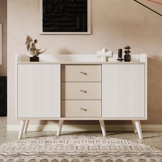 Generic LZPUOUI Sideboard Wei&szlig; Holz Kommode Mit Schiebet&uuml;ren Und Schubladen Viel Stauraum Anrichte Stauschrank Buffetschrank Beistellschrank F&uuml;r Wohnzimmer Es