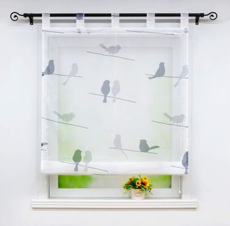 Joyswahl Voile Raffrollo mit Vogel-Motiv Druck transparente Raffgardine mit Schlaufen »Ada« Schals Fenster Gardine BxH 120x140cm 1 Stück