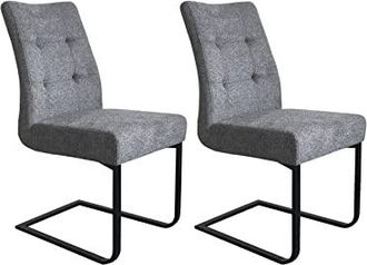 Byliving 2er Set Schwingstuhl Marlen XXL/Webstoff dunkelgrau/Gestell Metall schwarz/Küchenstühle/Esszimmerstühle/Polsterstuhl/Stühle/B 47, H 96, T 62 cm