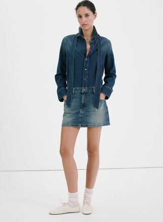 Mango Robe jean combin&eacute;e bleu moyen - Femme - XS - MANGO
