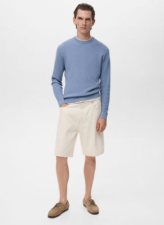 Mango Feinstrickpullover aus Baumwolle mit Rippmuster porzellanblau - Herren - XL - MANGO MAN