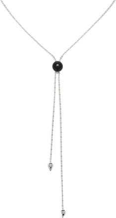 Uno De 50 UNO de 50 Langer Anhänger aus Sterlingsilber mit verstellbarer Kette und zentralem schwarzem Muranoglas