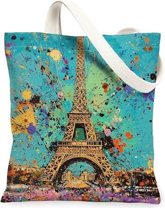 Generic Sacs fourre-tout en toile motif &eacute;claboussures color&eacute;es r&eacute;utilisables, sacs d&eacute;t&eacute; boh&egrave;mes chics, l&eacute;gers et lavables &agrave; bandouli&egrave;re pour voyage, pique-niq