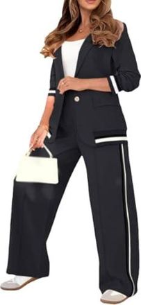 Generic Ensemble 2 pi&egrave;ces pour femme - Veste d&eacute;contract&eacute;e - Pantalon de travail &agrave; jambes larges - Ensemble daffaires 2 pi&egrave;ces pour femme, Noir, XXL