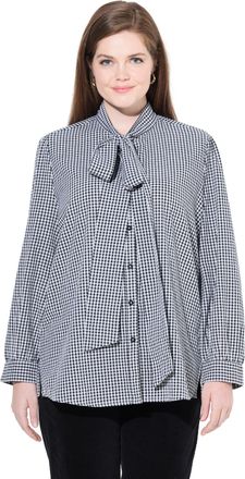 Ulla Popken Damen Karo Hembluse Schleife T-Shirt, Schwarz, 54-56 EU