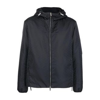 Emporio Armani Homme, Vestes, Bleu, Taille: 2XL Veste &agrave; Capuche Motif Monogramme