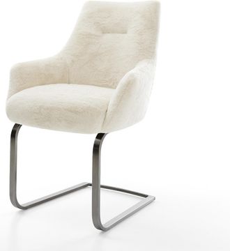 DELIFE Freischwinger Alja-Flex mit Armlehnen Plüsch Creme-Weiß Freischwinger flach Graphit Taschenfederkern, Esszimmerstühle