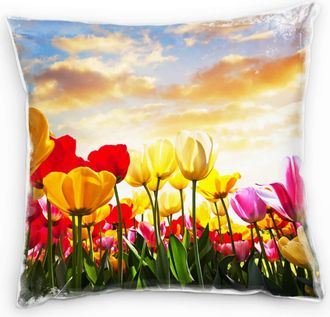 Paul Sinus Art Blumen, bunt, Tulpen, Sonnenuntergang Deko Kissen 40x40cm für Couch Sofa Lounge Zierkissen - Dekoration zum Wohlfühlen