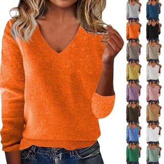 Generic Pull confortable en cachemire pour femme, col en V, pulls en cachemire pour femmes, hauts dautomne &agrave; manches longues et col en V, pull en laine, Orang