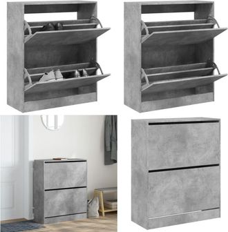 vidaXL Vidaxl - Schuhschrank Betongrau 80x34x96,5 cm Holzwerkstoff - Schuhschrank - Schrank Für Schuhe - Schuhregal - Garderobe - Einbauschrank - Home &
