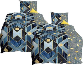 JACK by Kaeppel Mako Satin 4 TLG. Digitaldruck Bettwäsche Haru Grafik Saphir Blau Schwarz Sand, Größe:135x200cm Bettwäsche