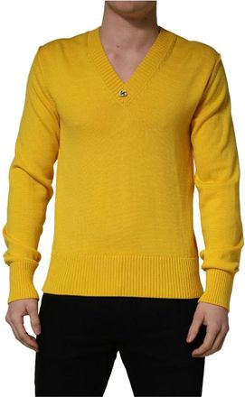 Dolce & Gabbana Homme, Pulls, Jaune, Taille: M Pull V-Neck en Laine Tricot&eacute;e