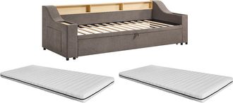 Vente-Unique Ausziehbett - 2 x 80 x 200 cm - mit Stauraum & USB-Anschluss - Stoff - Taupe - ORAVAYA