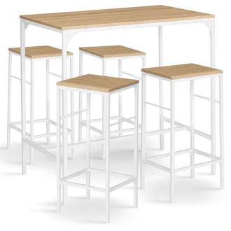 IDMarket Idmarket - Ensemble table haute de bar 100 cm - 4 tabourets en panneaux de particules et m&eacute;tal blanc - Design industriel moderne - Pour 4 personnes