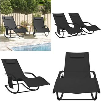 vidaXL Schaukelliegen 2 Stk. Schwarz Stahl und Textilene - Gartenliege - Schaukelliege - Sonnenschirm - Outdoor Möbel - Balkonmöbel - Home & Living