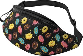 Generic Brustbeutel Verstellbarer Taillentasche Schwarzer, Bunter Donut-Print Mode Schultertaschen F&uuml;r Wandern Reisen Laufen 14X35Cm