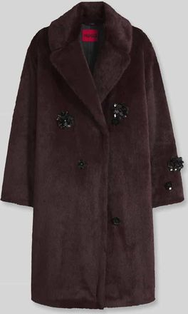 HUGO BOSS Oversized Mantel aus Polyester in Kunstfelloptik mit Pailletten-Details