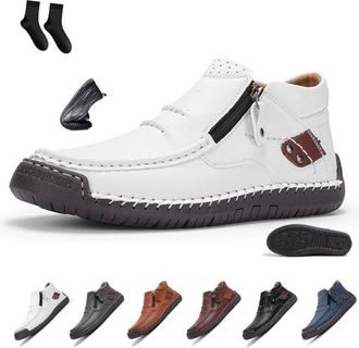 Generic Chaussures orthop&eacute;diques d&eacute;contract&eacute;es pour homme avec soutien de la vo&ucirc;te plantaire - En cuir - Fabriqu&eacute;es &agrave; la main - Bout large - Fermeture &eacute;clair 