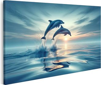 Islandburner Bild auf Leinwand Delfine Im Sprung Bei Sonnenuntergang Am Meerestrand Bilder Wandbilder Poster
