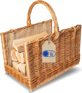 Creative Home Groß Kaminkorb Holzkorb Kaminholzkorb Rattan | 45 x 30 x 47 cm | Aufbewahrung Rechteckig Weidenkorb für Kaminholz/Holz | Braun Dick Weide Feuerholzkor