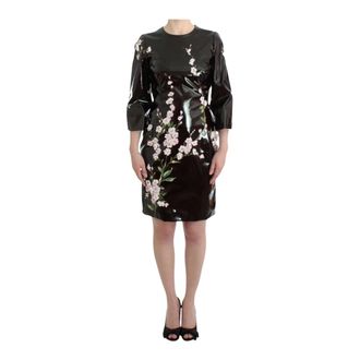 Dolce & Gabbana Robe Courte Fleurie Peinte Main Vernie - Femme - Robes - Noir - Taille: 40 FR