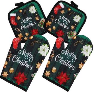 Cabilock Lot de 4 de Four de No&euml;l et maniques de Barbecue r&eacute;sistants &agrave; la Chaleur pour Support de Casserole, Barbecue, Cuisson