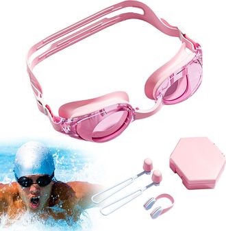 Generic Schwimmbrille, Nebel, Schwimmbrille f&uuml;r Erwachsene, Strandbrille, breite Sicht, kratzfest, verstellbarer Riemen, Nasenklammer, Ohrst&ouml;psel, Brillenset,