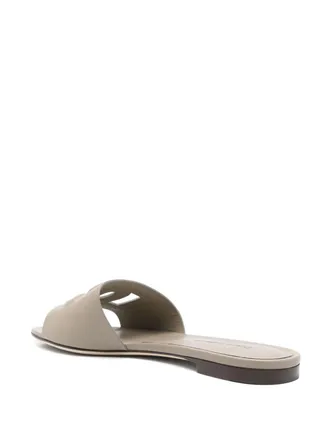 Dolce & Gabbana DG Logo Leather Slide Sandal - Taupe