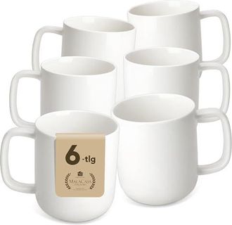 Malacasa Lot de 6 Tasse a Cafe, 300 ml Coffee Mug en Porcelaine Blanches, Tasse &agrave; Caf&eacute; pour Cappuccino, The, Jus, Latte - S&eacute;rie LUNA