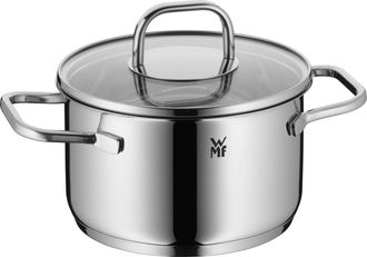 WMF Inspiration Kochtopf klein 16cm, Glasdeckel, Fleischtopf Induktion 1,9l, Cromargan Edelstahl poliert, unbeschichtet
