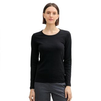 Tom Tailor Damen Basic Longsleeve, 14482 - Deep Black, M