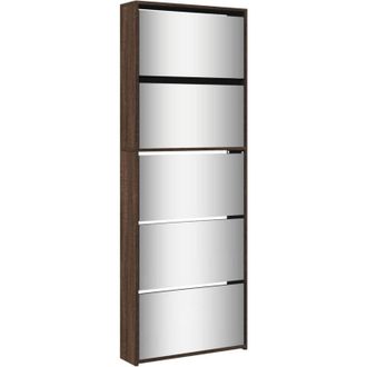 vidaXL Vidaxl - Schuhschrank mit Spiegel 5 Fächer Braun Eiche 63x17x169,5 cm