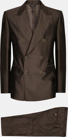 Dolce & Gabbana Zweireihiger Anzug Sicilia Aus Shantung-seide - Mann Anzüge Und Blazer Grau Seide 50