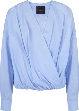 Souvenir Femme, Blouses et Chemises, Bleu, Taille: 40 FR Camicia incrocio in cotone