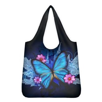CHAQLIN Blue Butterfly Einkaufstaschen Gro&szlig;e Kapazit&auml;t Wiederverwendbare Einkaufst&uuml;ten Langlebige Outdoor-Sport Camping Picknick Lunch Taschen Damen Casual Sc