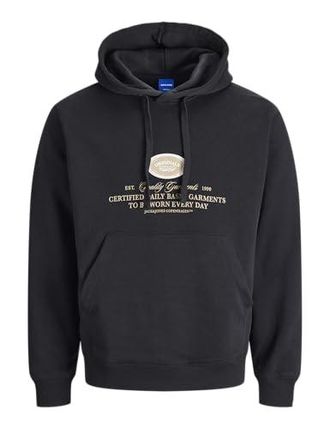 Jack & Jones Hood Ch Jorgreene Branding Sweat &agrave; Capuche, Noir, L Homme