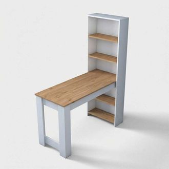 Calicosy K&uuml;chentisch mit integriertem Regal Wei&szlig; und Holzdekor B120 cm
