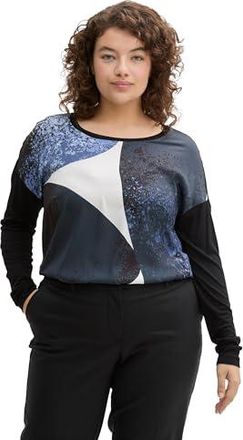 Tom Tailor T-Shirt &agrave; Manches Longues Plussize pour Femme avec imprim&eacute;, 14482 - Deep Black., 52 Grande Taille