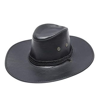 Generic Chapeau de cowboy occidental pour adulte - Protection solaire solide - Chapeau en cuir coupe-vent - Com&eacute;dies romantiques, Noir, taille unique
