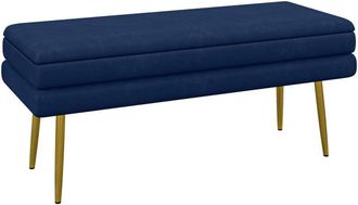HOMCOM Banquette coffre de rangement 2 en 1 piètement effilé incliné acier doré velours bleu marine